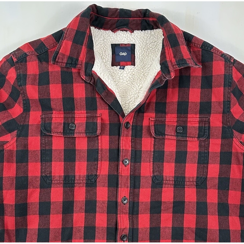 Gap Sherpa Lined Buffalo Plaid Shacket Men's Xl Shirt… - Gem